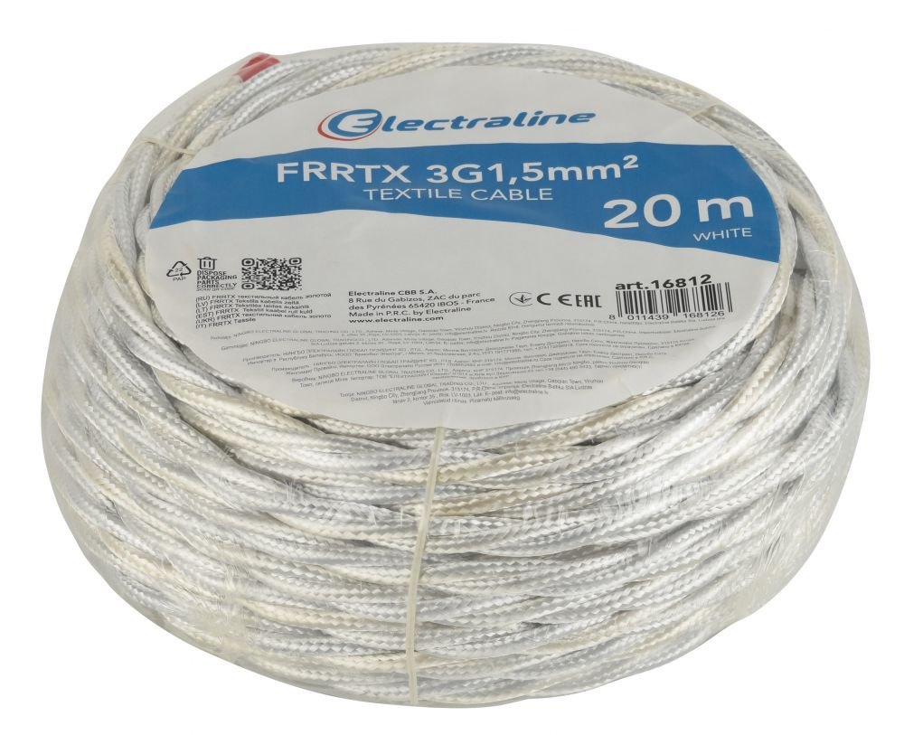 Retro kabelis/ pīts savīts vads FRRTX 3x1,5 balts 20m , Retro kabeļi ...